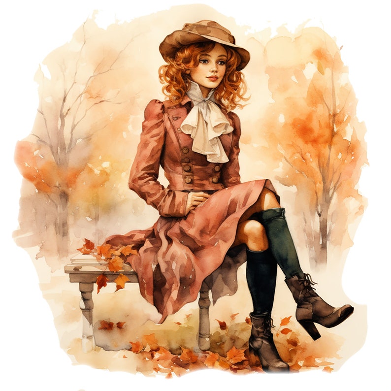 19 Watercolor Autumn Clipart, Png, Autumn Victorian Lady Png, Pumpkin ...