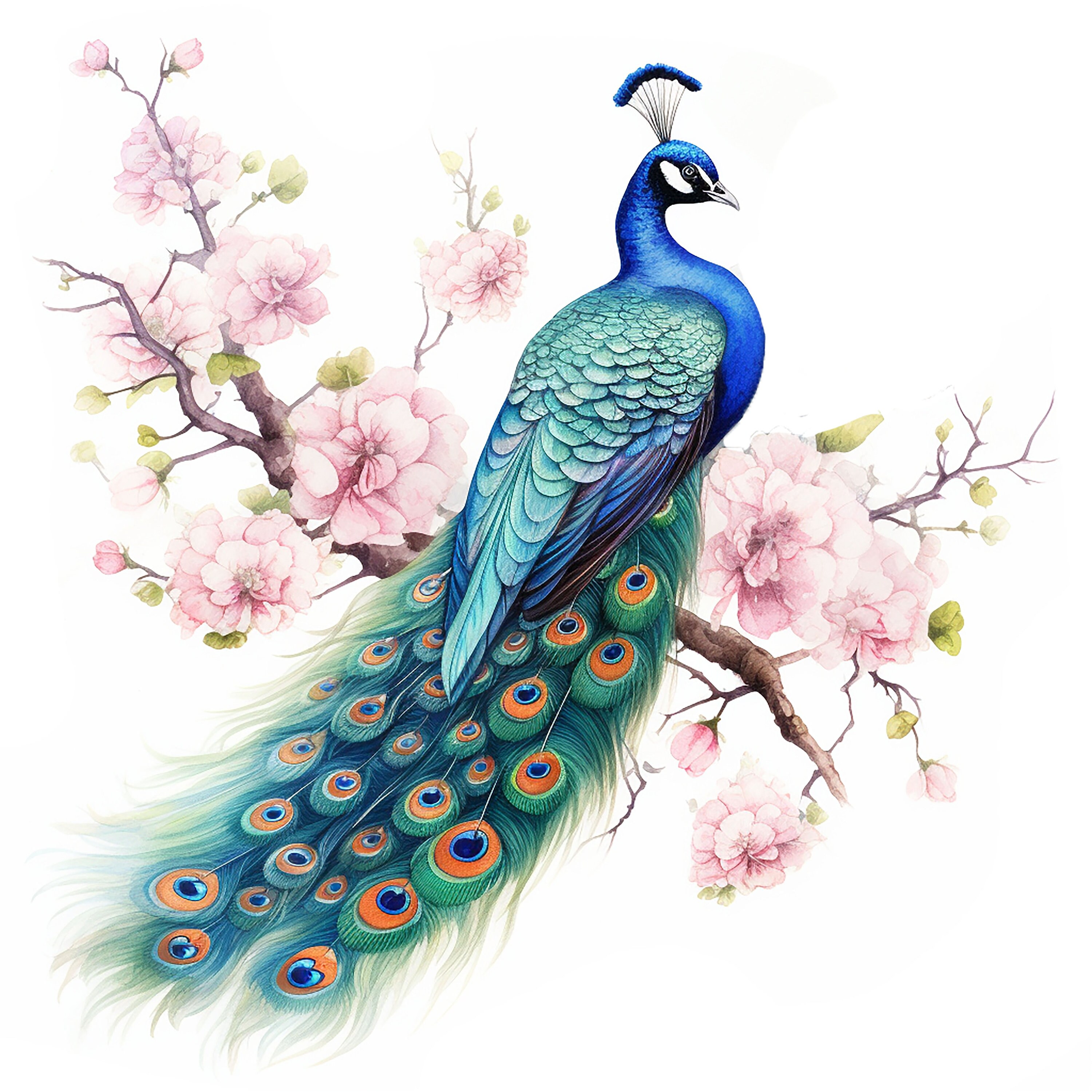 Watercolor Peacock Clipart: Spring Bird Art, High Resolution Jpgs ...