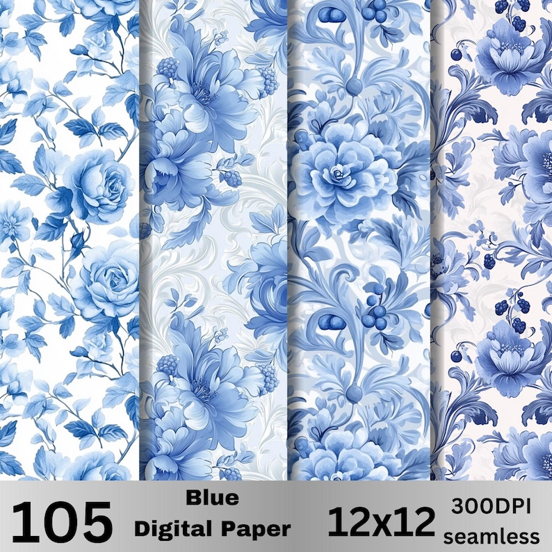 105 Seamless Blue Digital Paper Pack, Blue Pattern Backgrounds ...
