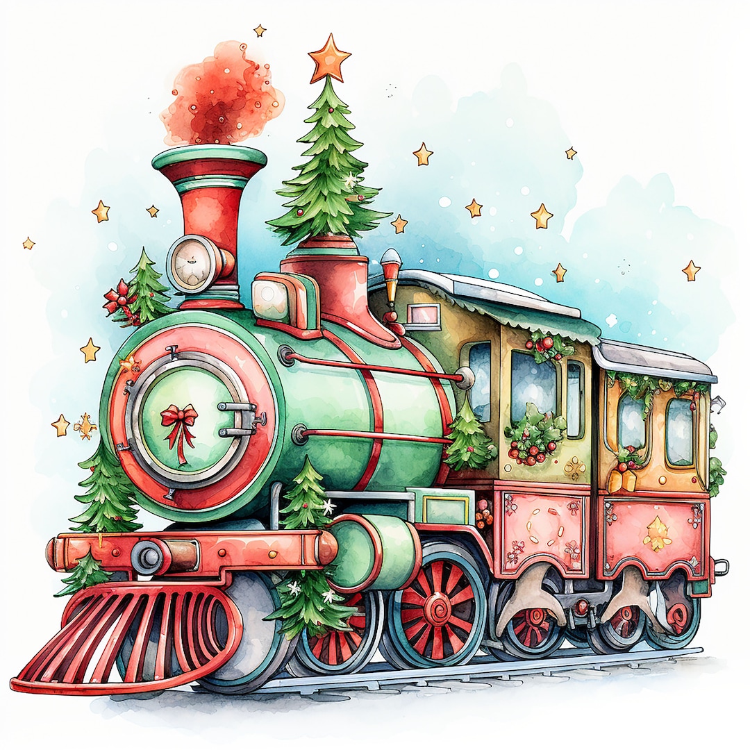 27 Christmas Train Clipart, High Quality Jpgs, Digital Download Card ...