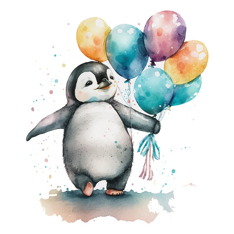 12 Penguin With Baloons Clipart, Penguin Clipart,cute Penguins, Jpgs ...