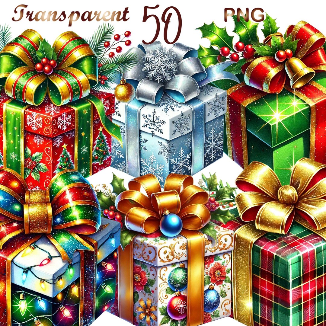 50 PNG Christmas Presents Clipart Bundle, Set 1, Festive Gift ...