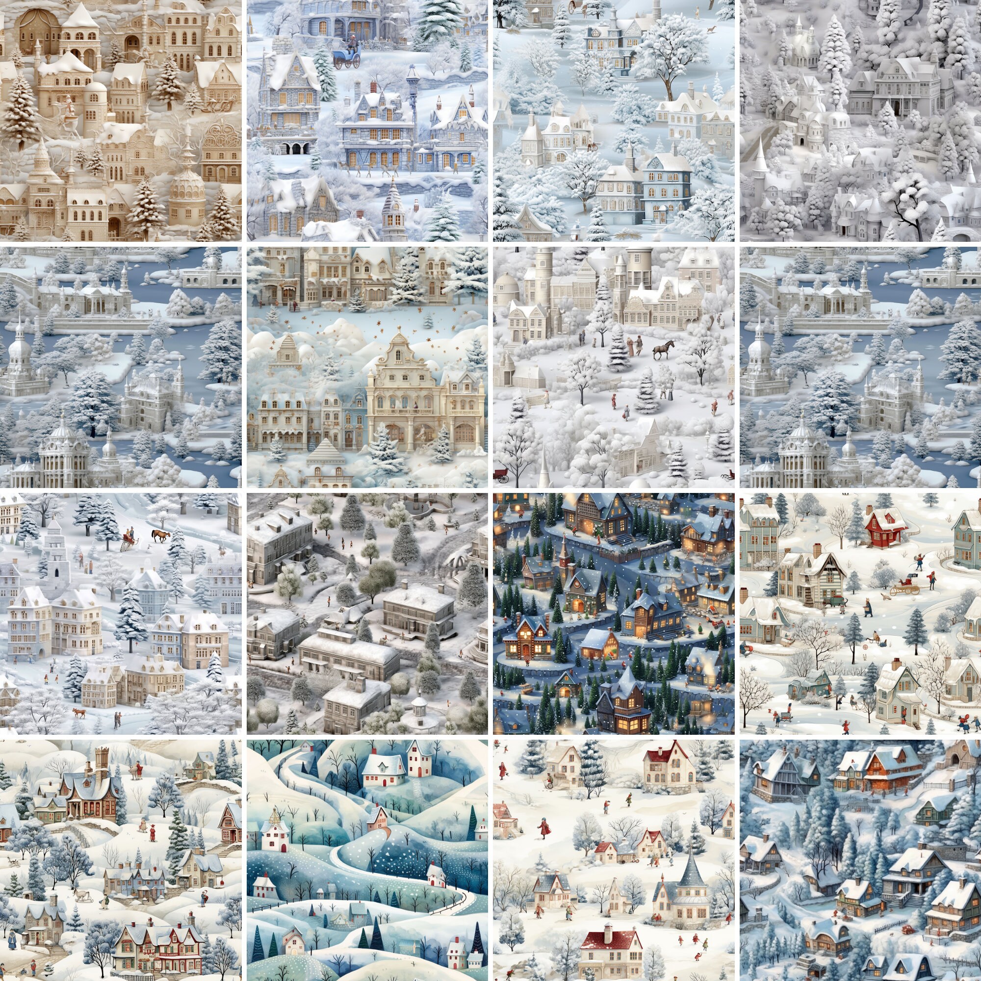 40 Seamless Winter Scenery Digital Paper Pack, Snowy Landscape ...