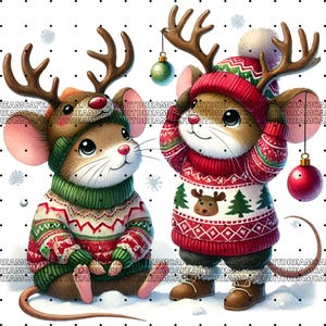45 Jpgs, Christmas Mouse Clipart, High Quality, Digital Download, Card ...