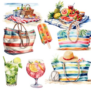 Summer on the Beach, Ocean Travel Digital Beach Clipart, Watercolor ...