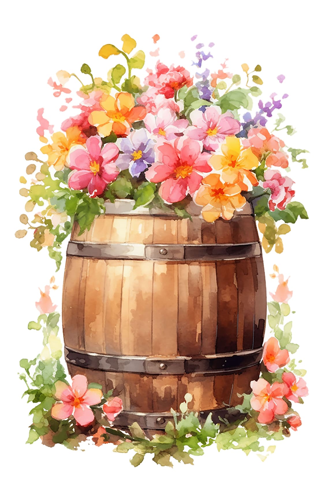 24 Watercolor Floral Barrel Clipart, Pngs and Jpgs, Mixed Media ...