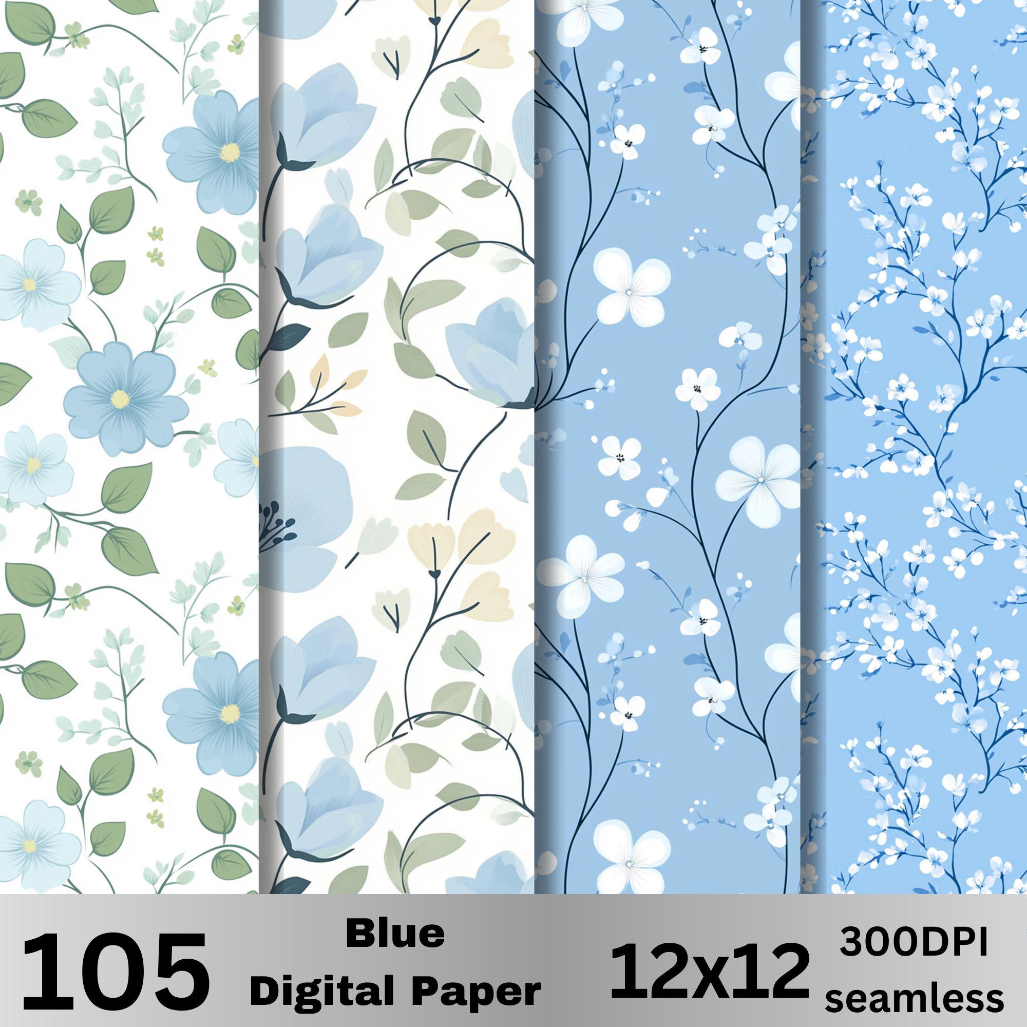 105 Seamless Blue Digital Paper Pack, Blue Pattern Backgrounds ...
