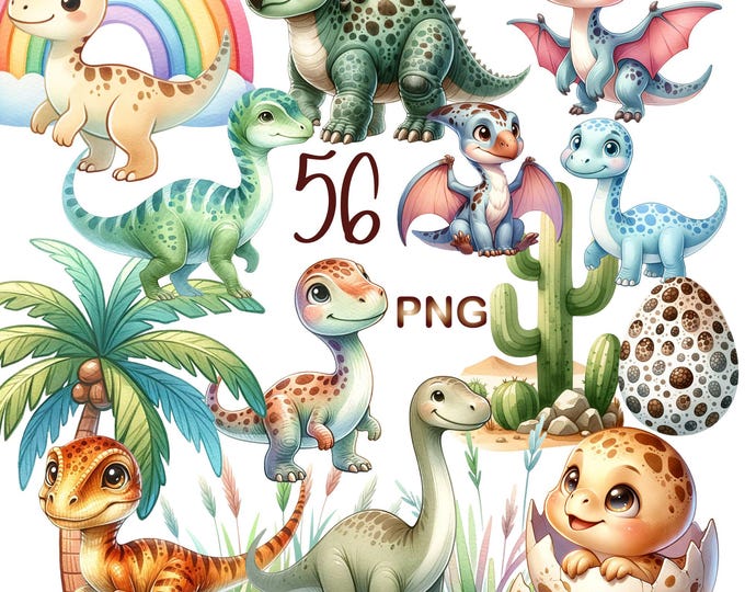 Dinosaur Clipart Set. Cute Dinosaurs Clipart Bundle for Personal ...