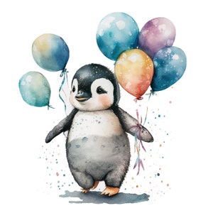 12 Penguin With Baloons Clipart, Penguin Clipart,cute Penguins, Jpgs ...