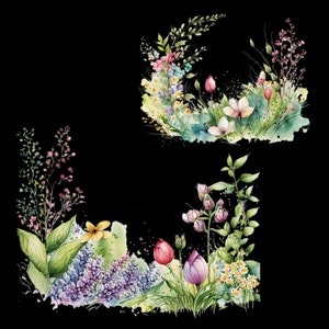 10 Watercolor Spring Border Clipart, Spring Border Art, Wildflowers ...