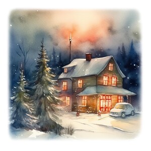 10 Watercolor Christmas Night Clipart, Jpgs, Commercial Use, Digital ...