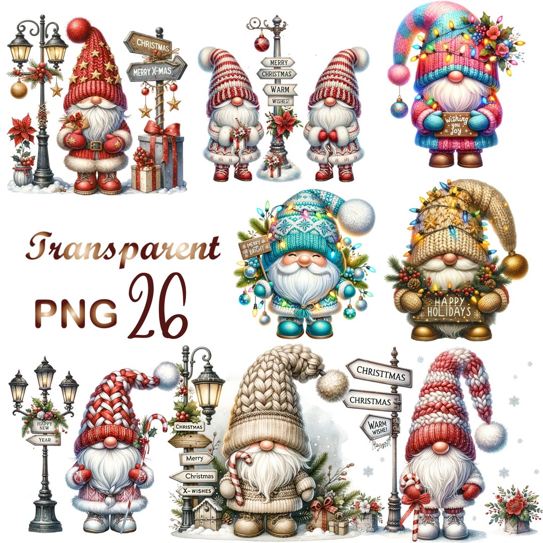 26 PNG, Watercolor Festive Gnomes Collection Clipart, Christmas Gnomes ...