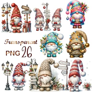 26 PNG, Watercolor Festive Gnomes Collection Clipart, Christmas Gnomes ...