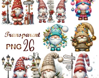 150 Watercolor Festive Gnomes Collection Clipart, PNG Christmas Gnomes ...