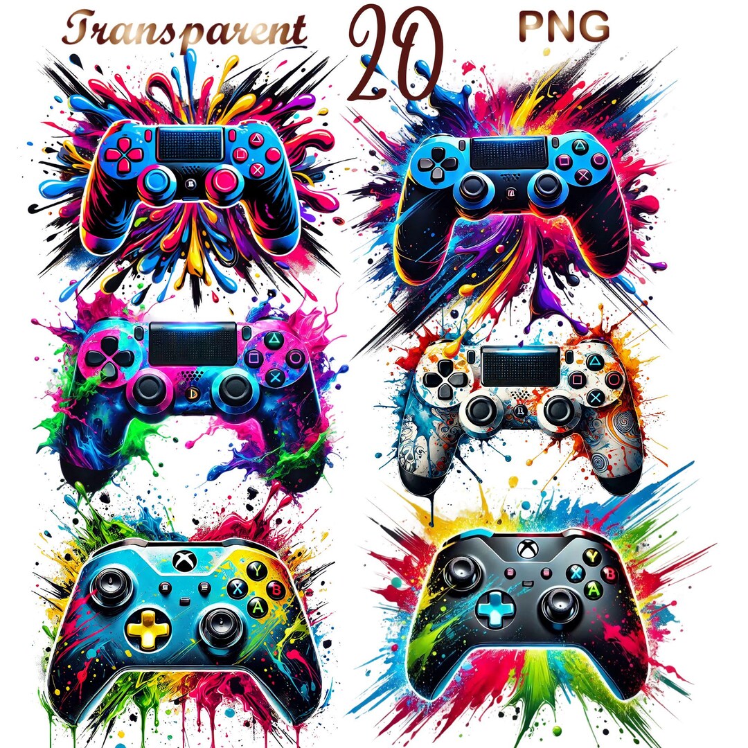 20 Pngs Game Controllers Clipart Bundle, Gamer Art, Card Making, Mixed ...