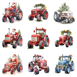 Watercolor Christmas Tractor Clipart: Santa, Winter Holiday (digital ...