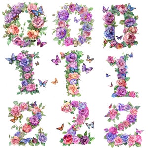 Floral Numbers Clipart Bundle, Roses Numbers Clipart Bundle,roses ...