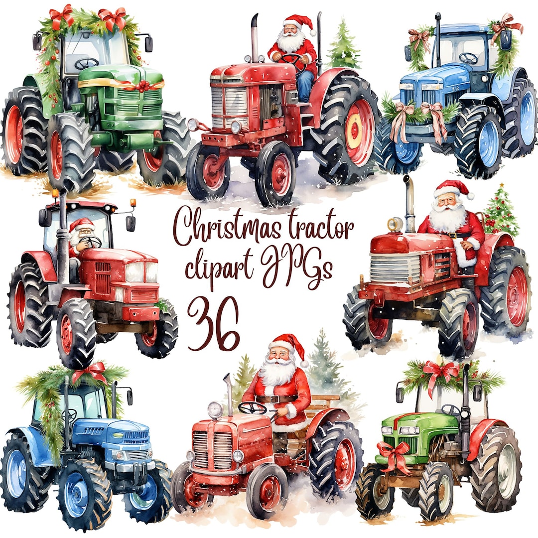 36 Christmas Tractor Clipart, Jpgs, High Quality Jpgs, Digital Download ...