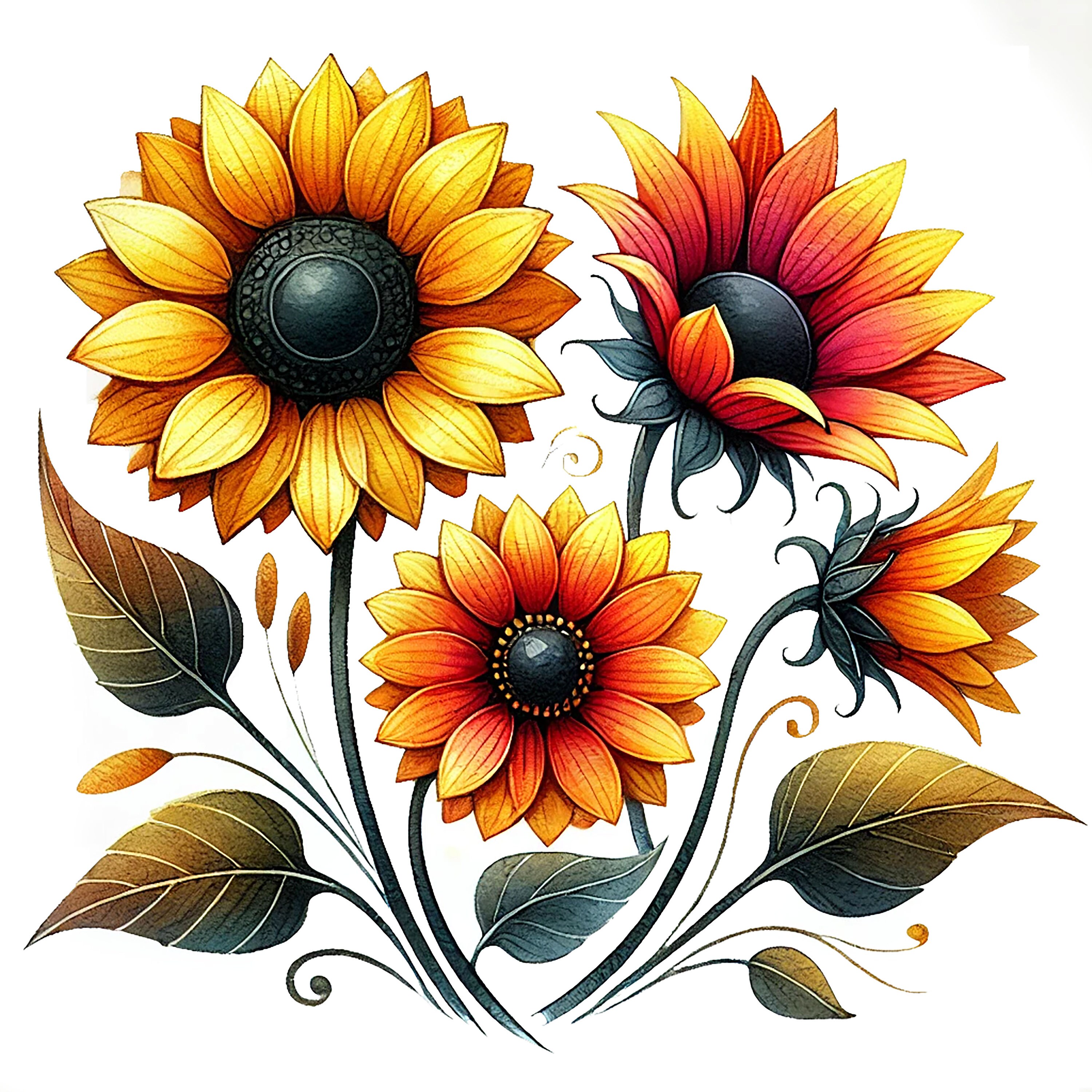 35 PNG, Stylized Sunflowers Clipart Bundle, Nursery Decor,sunflowers ...
