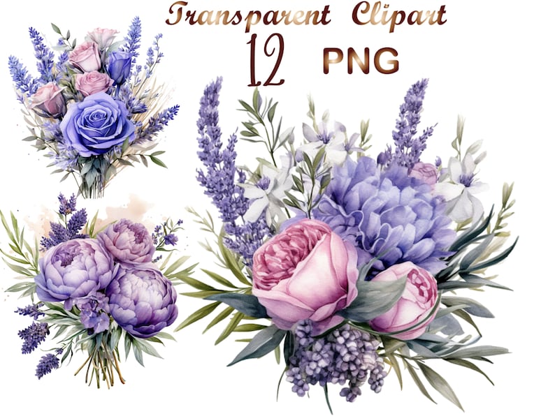 12 Watercolor Lilac Bouquet Png Bouquet Png Sublimation - Etsy