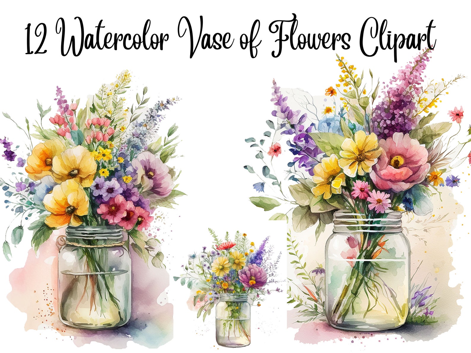 12 Vase of Flowers Clipart High Quality Jpgs Digital Download Card ...