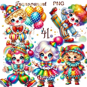 41 PNG Set 2 Cute Clowns Clipart Bundle, Colorful Circus Performer ...