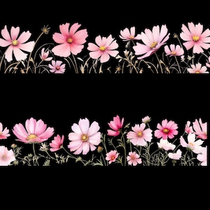 25 PNG, Flower Cosmos Border, Floral Clipart, Seamless Flower Border ...