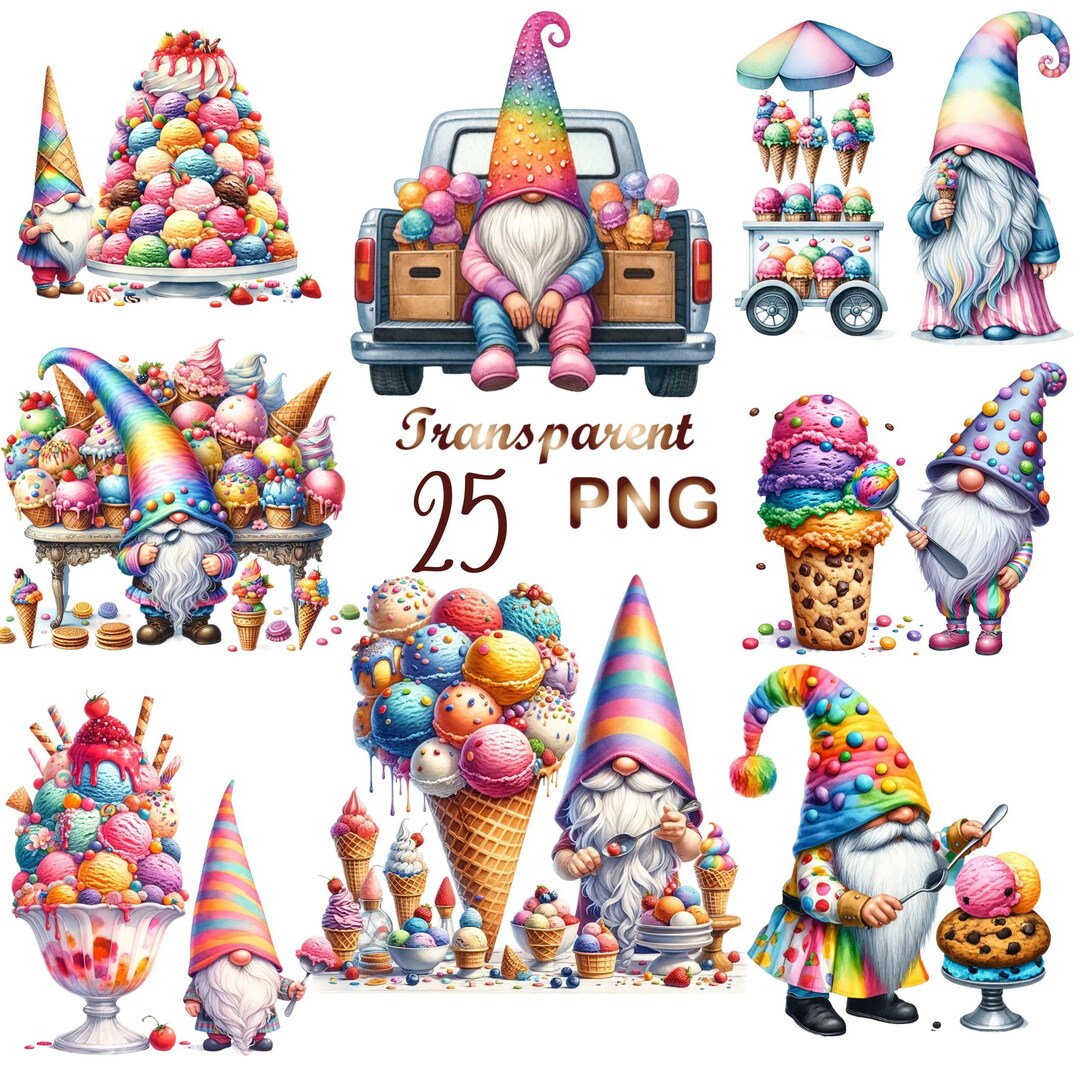 25 PNG, Ice Cream Gnome Clipart, Gnome Clipart Bundle,summer Gnomes ...
