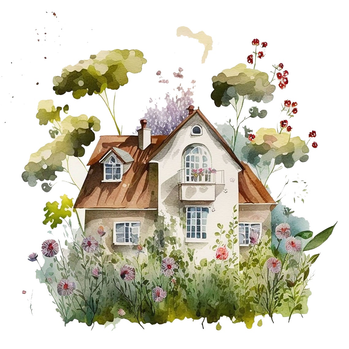10 Jpgs, Summer Cottages Watercolor Clipart, Digital Planner, Wall Art ...
