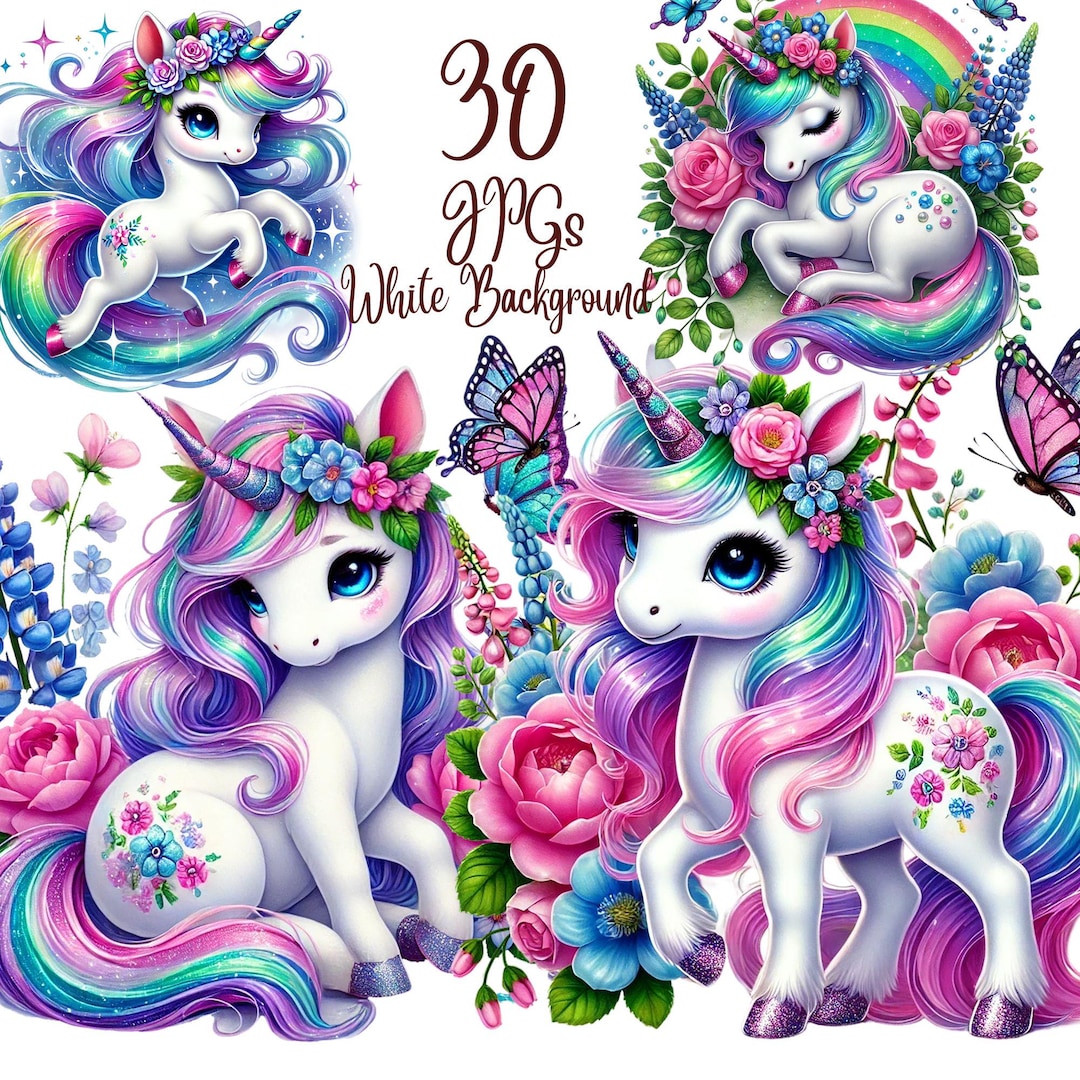 30 Jpg,baby Unicorns Clipart Bundle, Magical Unicorn Graphics,cute ...