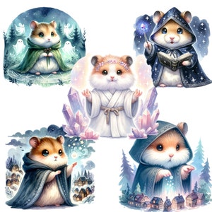 24 PNG, Watercolor Hamster Magician Clipart Bundle, Hamster Clipart ...