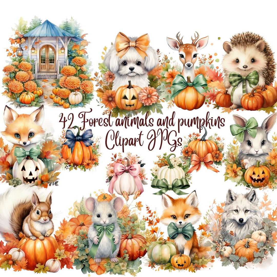 42 Forest Animals and Pumpkins Jpg,halloween Clipart,pumpkin Clipart ...