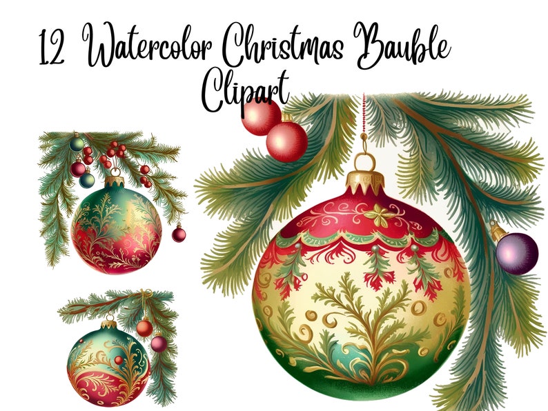 12 Jpgs, Christmas Bauble Clipart, High Quality,digital Download - Card ...