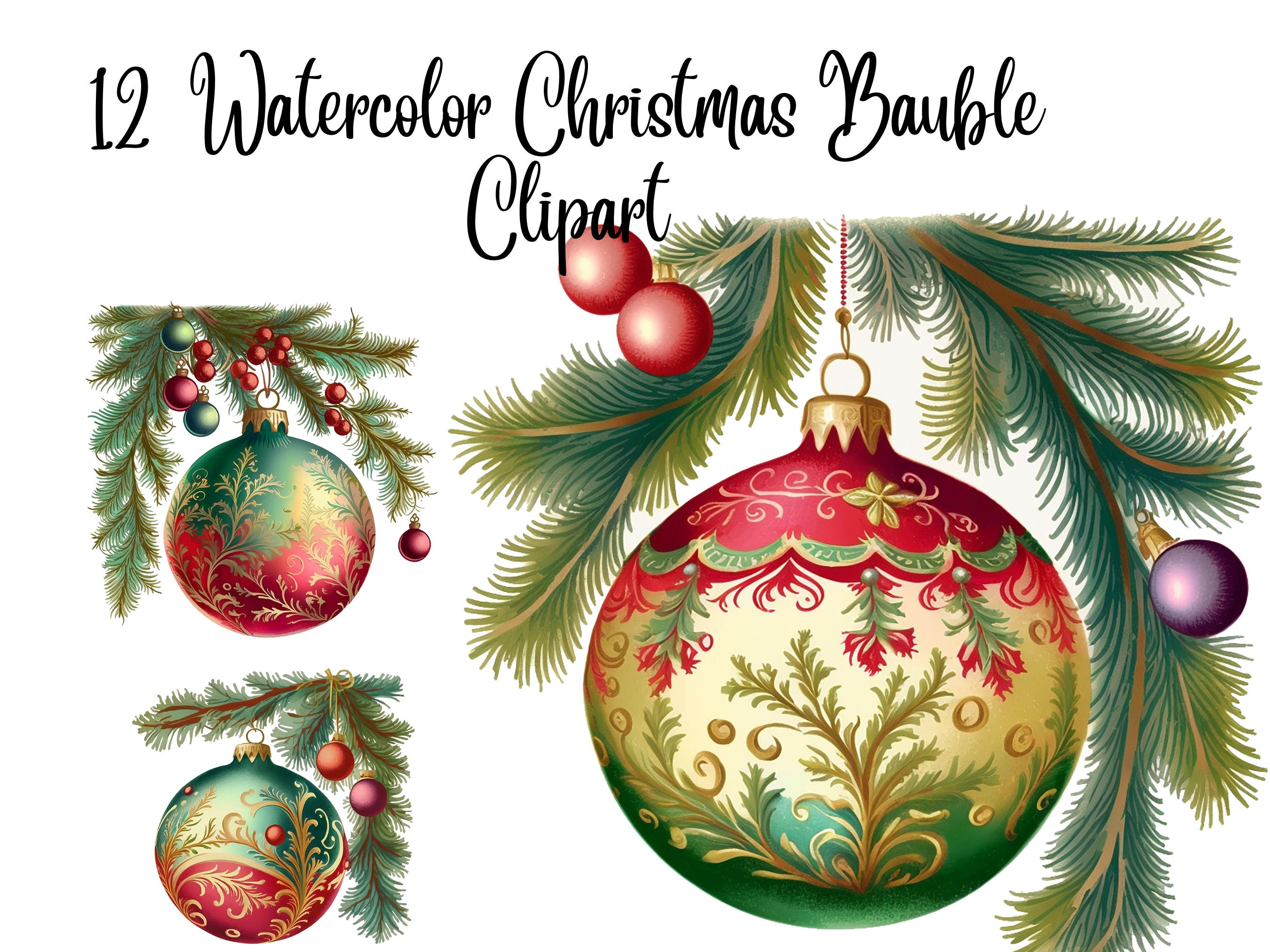12 Jpgs, Christmas Bauble Clipart, High Quality,digital Download - Card ...