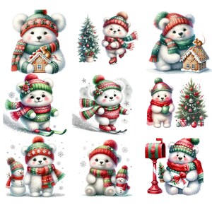 24 PNG, Christmas Polar Bear Clipart Bundle, Polar Bear Clip Art, Cute ...