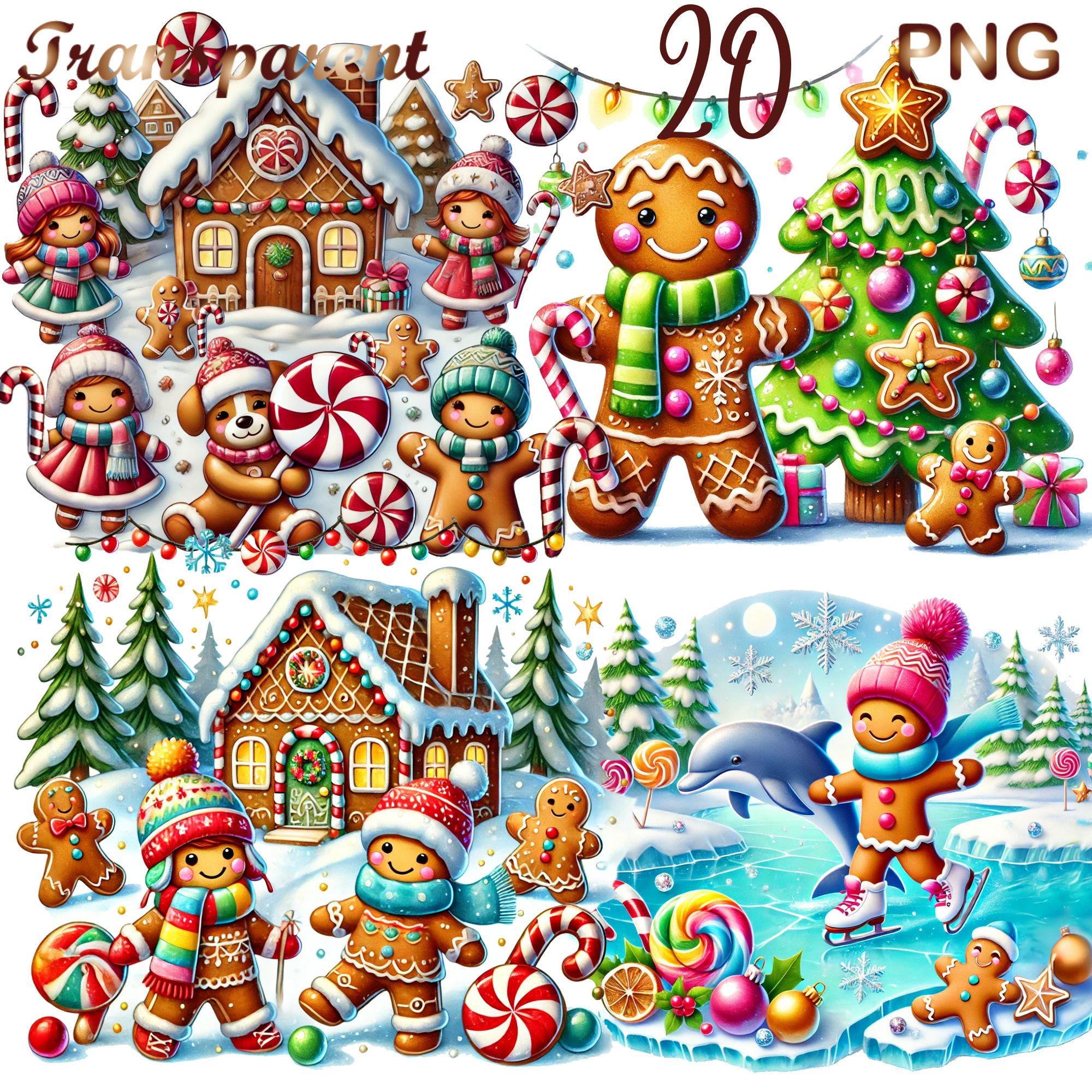 20 PNG, Gingerbread Man Clipart Bundle, Christmas Clipart, Festive ...