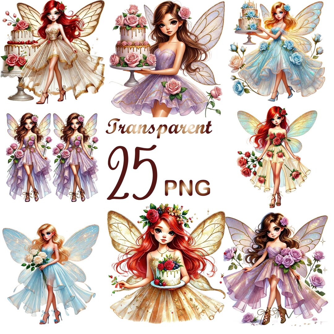 25 PNG Birthday Fairy Clipart Bundle, Holiday Fairy Clipart Bundle ...