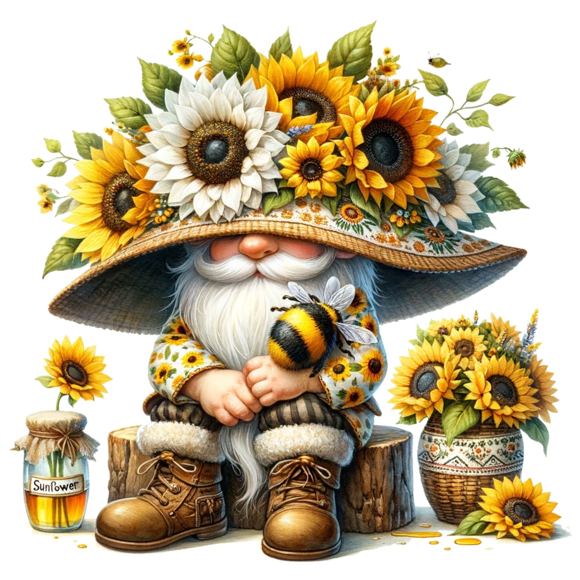 25 PNG Sunflower Gnome Clipart Bundle,garden Gnome Watercolor Clipart ...