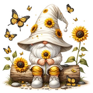 25 Png,sunflower Gnome Clipart Bundle,garden Gnome Watercolor Clipart ...