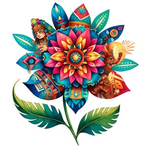 40 JPG, Mexican Flowers Clipart Bundle, Aztec Mexican Flowers Clipart ...