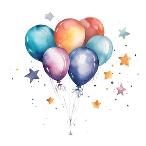 11 PNG. Watercolor Birthday Clipart, Happy Birthday Bundl, Balloons ...