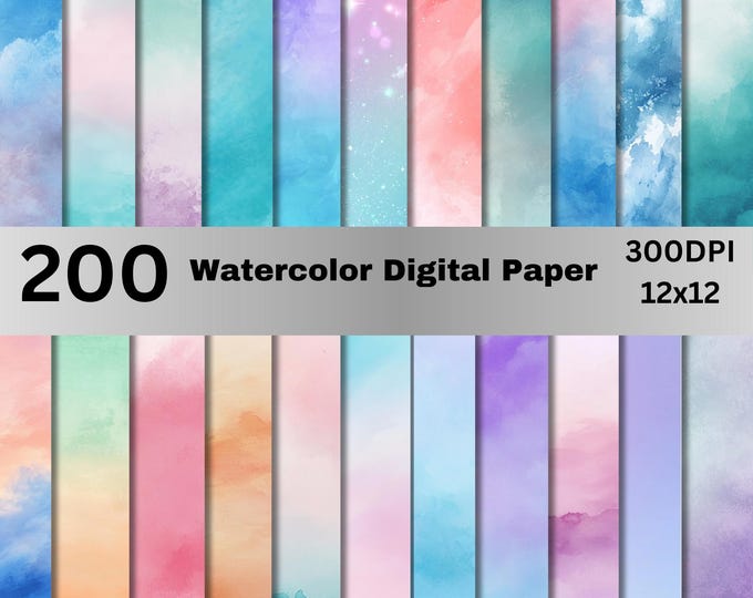 Ombre Watercolor Digital Paper 100 Rainbow Colors Gradient Water Colour ...