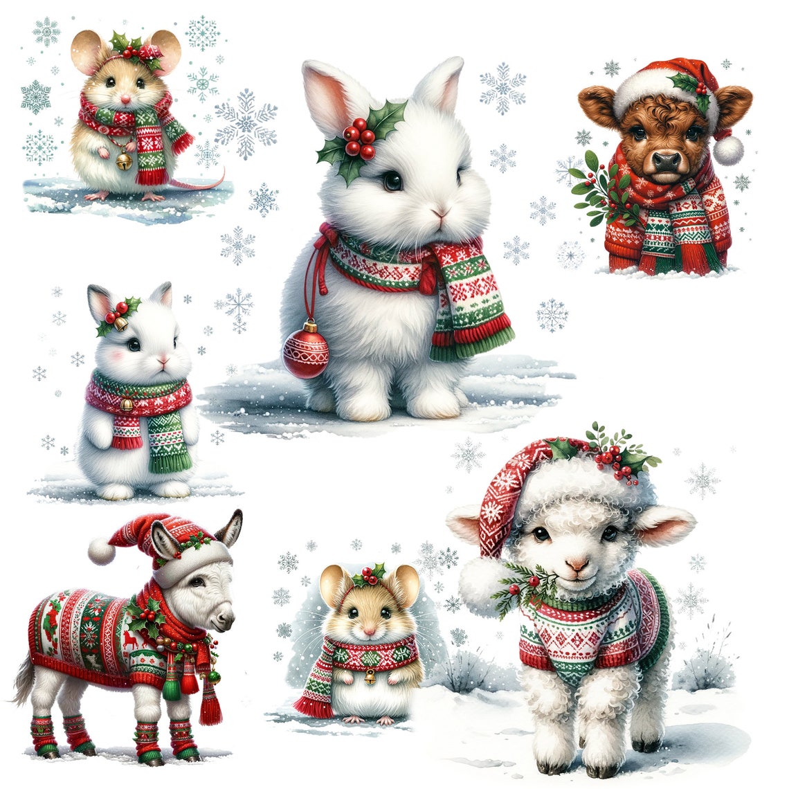 16 PNG/JPG Christmas Animals Cliprt, Transparent PNG, Watercolor Winter ...