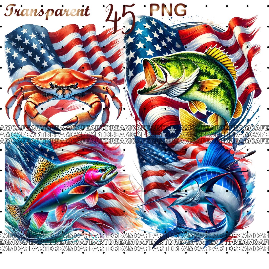 45 Pngs Patriotic Fish Clipart Bundle, Blue Marlin Png,crappie Fish ...