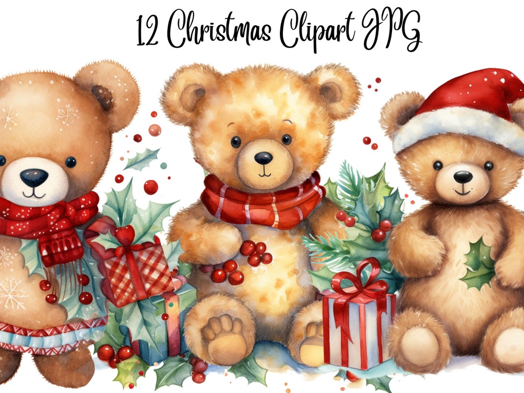 12 Christmas Teddy Bear Clipart Jpgs, High Quality, Digital Planner ...