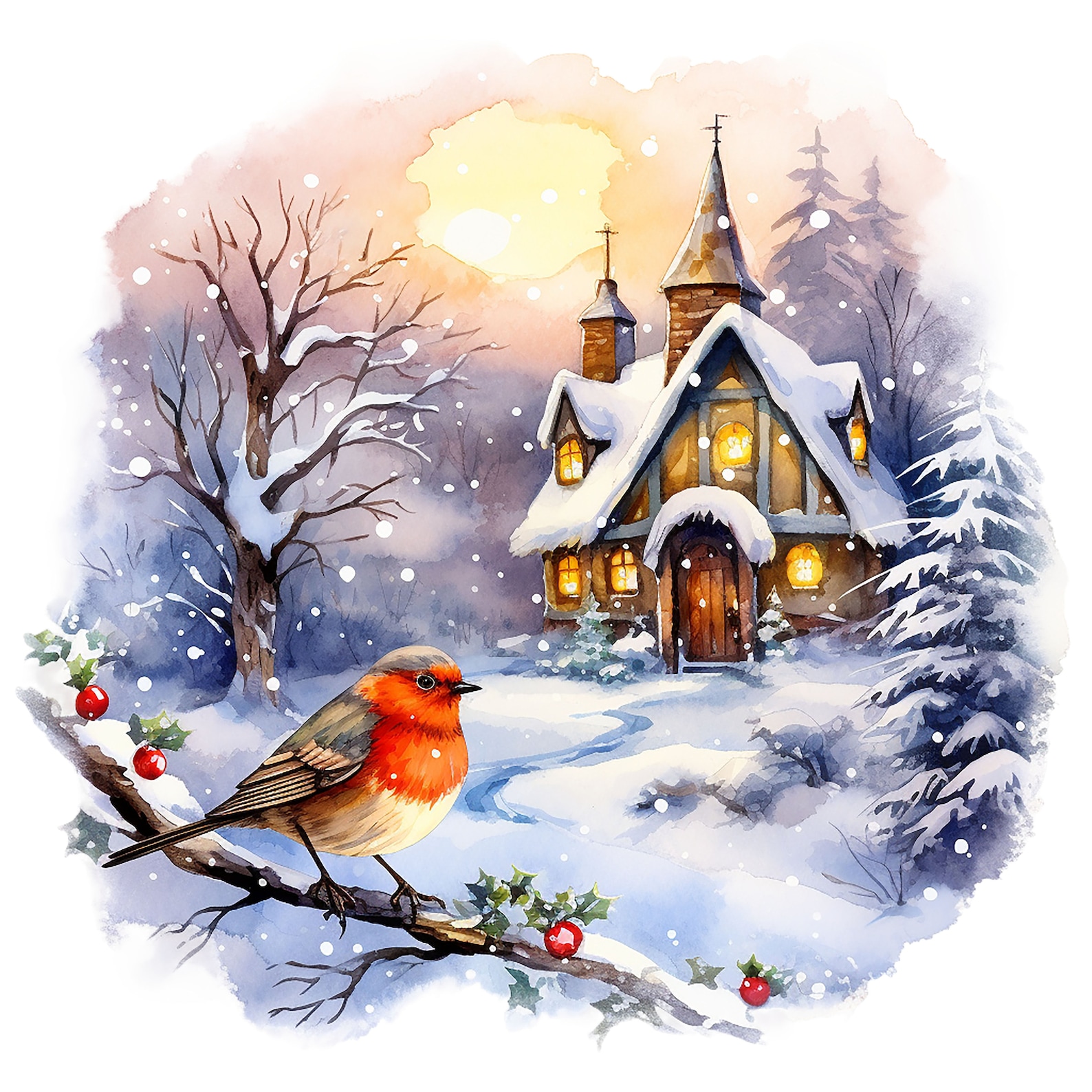 25 Christmas Robin Clipart Jpgs Watercolor, Digital Planner, Journals ...