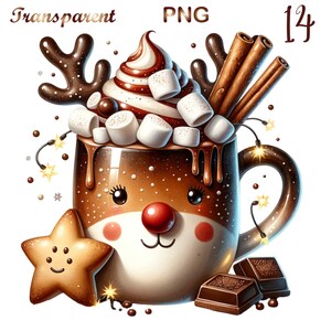 14 PNG Set 1 Winter Hot Cocoa Clipart, Xmas Cocoa Clipart, Hot ...