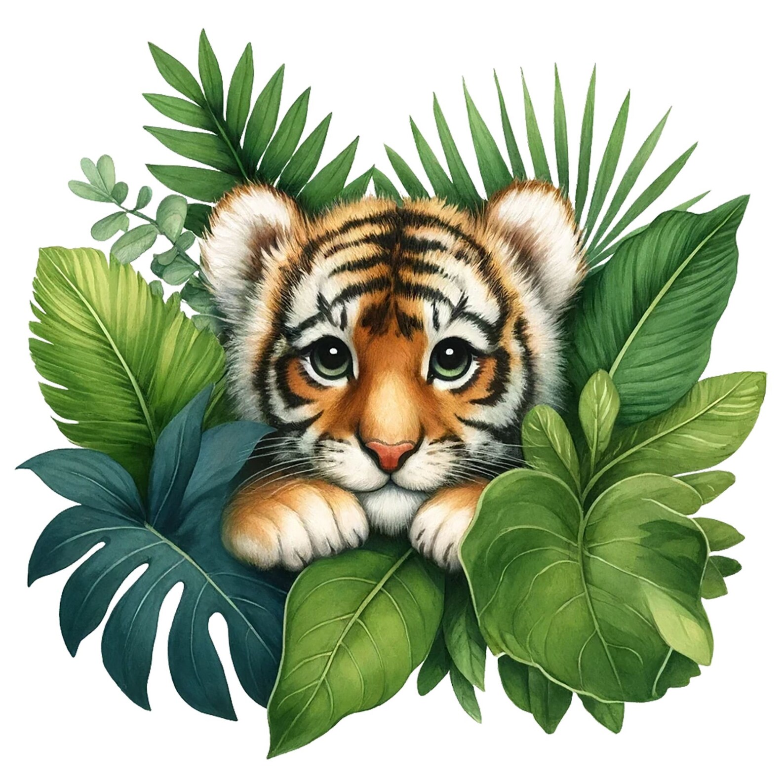 30 PNG, Watercolor Baby Animals in Leaves Clipart, Safari Animals ...