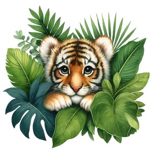 30 PNG, Watercolor Baby Animals in Leaves Clipart, Safari Animals ...