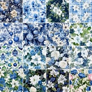 30 Seamless Winter Floral Digital Paper Pack, Snowy Flowers Repeating ...